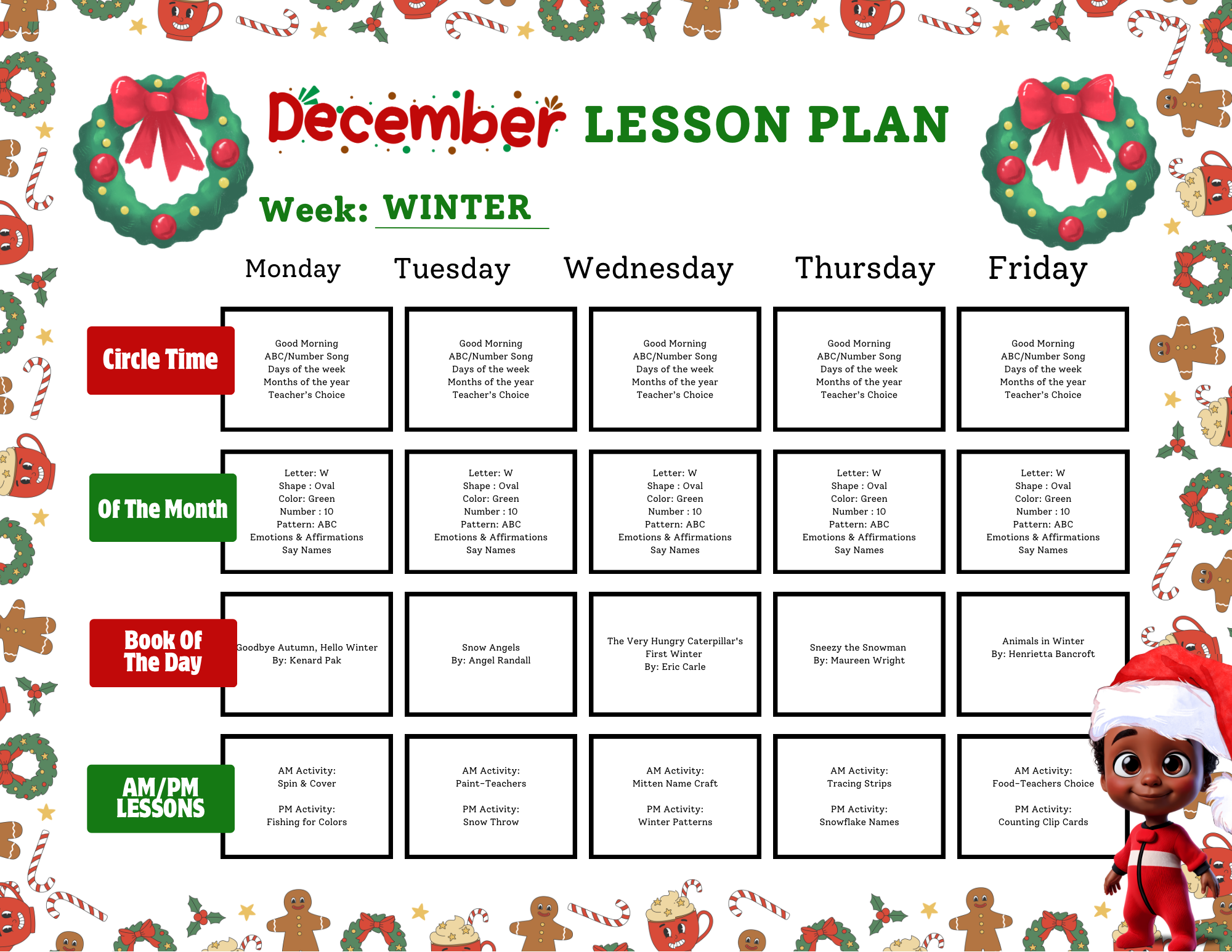 Enchanted 3’s Weekly Lesson Plan – December