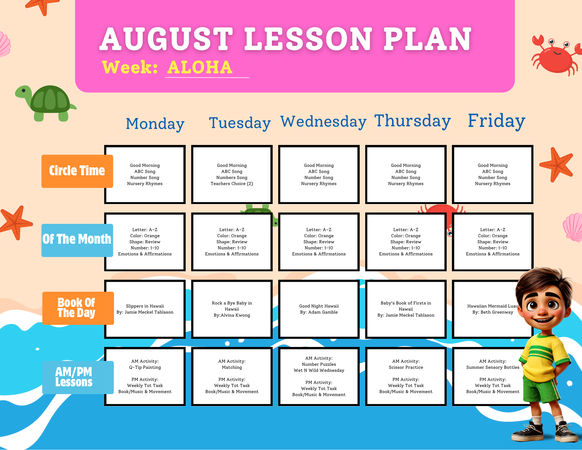 Great Room Weekly Lesson Plan – August